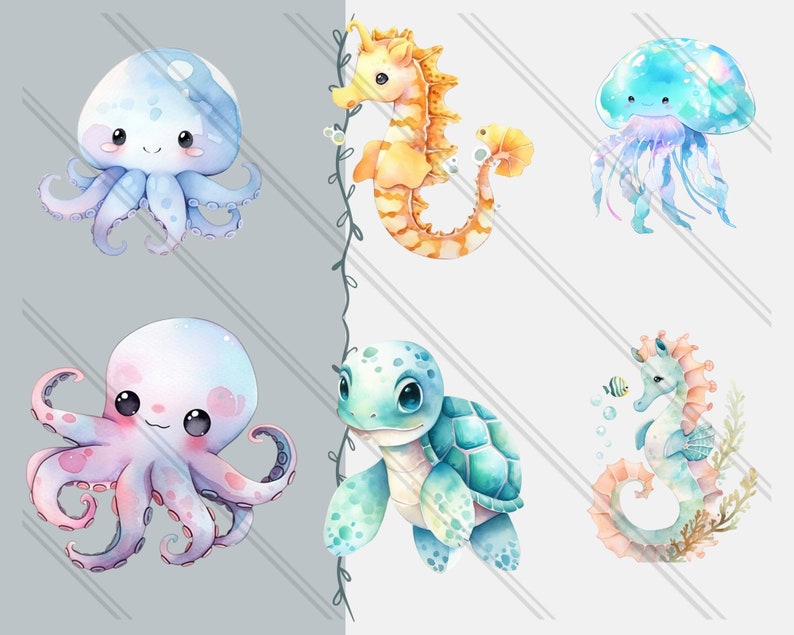 25 Ocean Clipart, Watercolor Fish Under the Sea Bundle, Whale Clipart ...