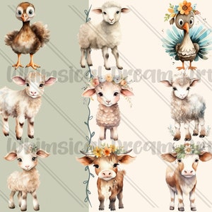 54 Watercolor Boho Farm Animal Clipart Cute Chickens, Chicks, Horses ...