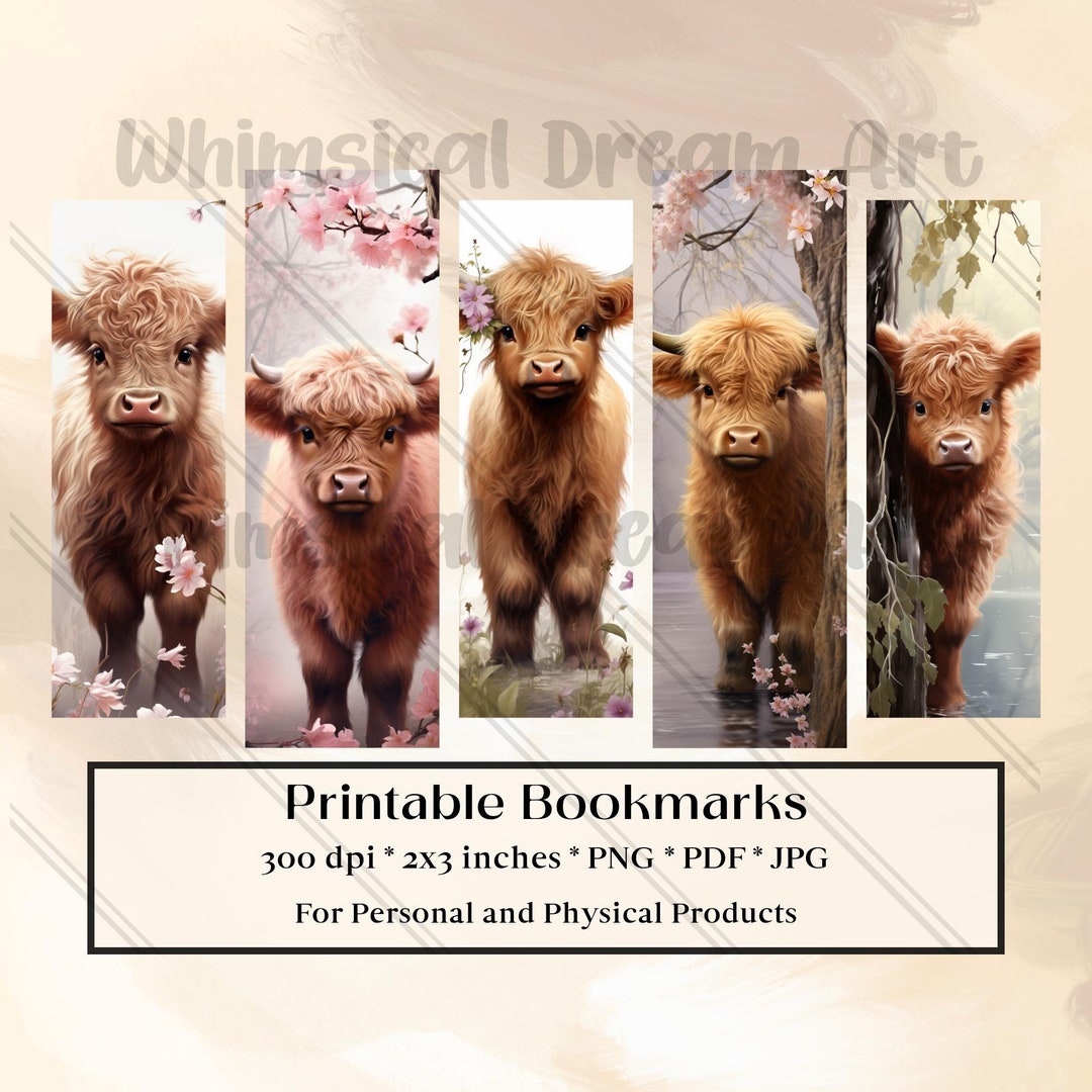 20 Cute Highland Cow Bookmark Designs Printable Bookmarks - Etsy