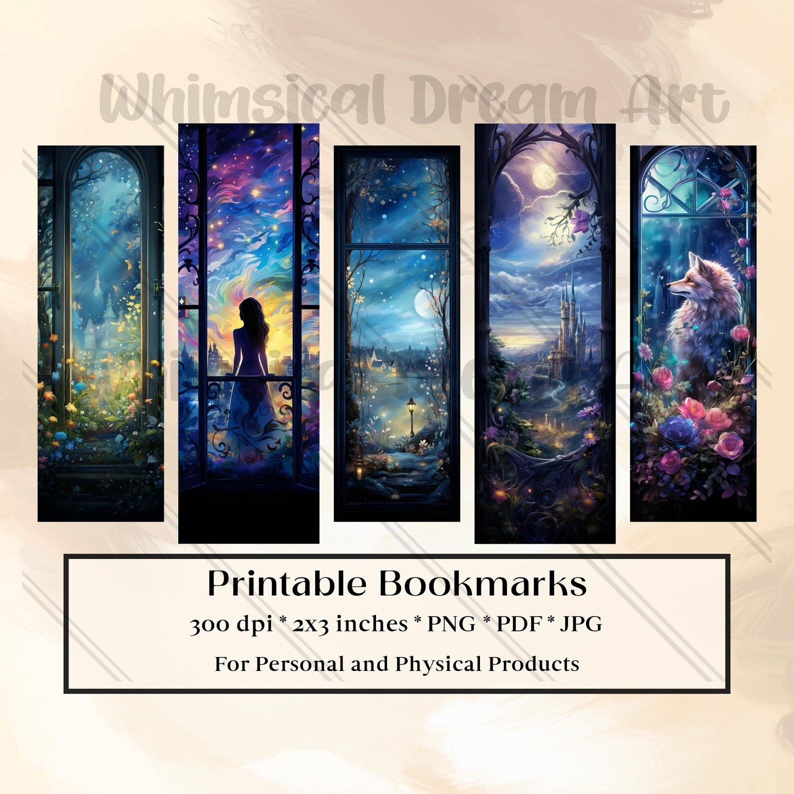 20 Fantasy Windows Printable Bookmarks, Print & Cut JPG Pages, PNG ...