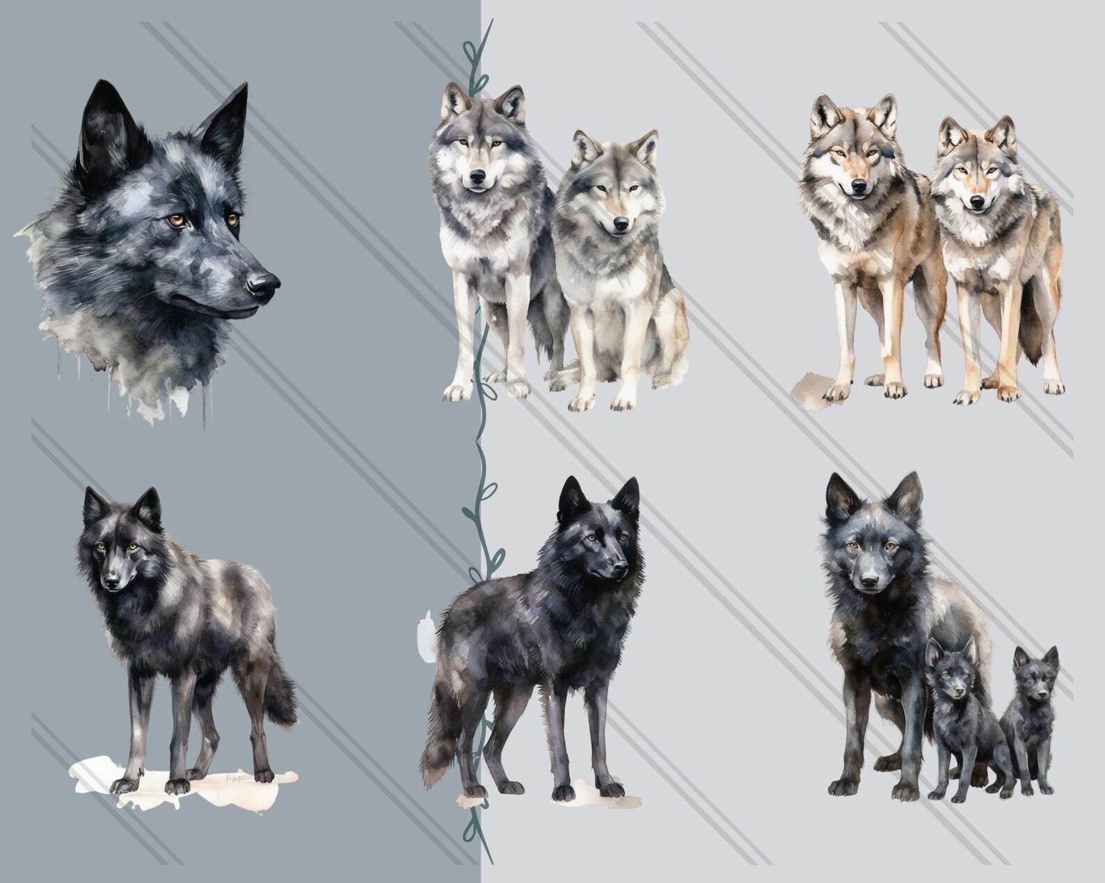 24 Wolf PNG Collection Watercolor Wolves Pack Wolf Pack - Etsy