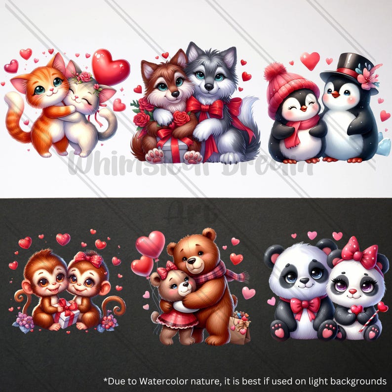 24 Valentine Animal Couple Clipart, Aby Animals, Romantic Clip Art ...