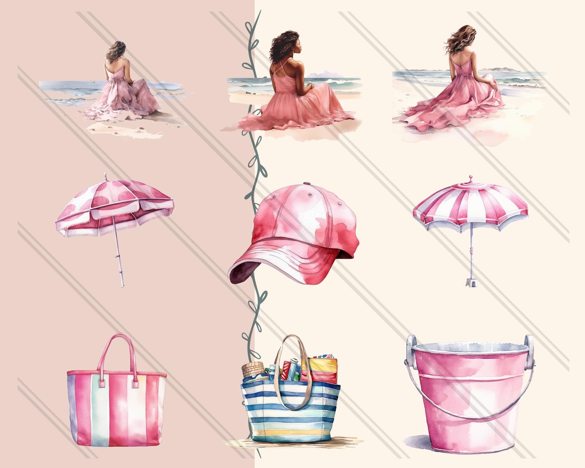 42 Pink Beach Bundle Ocean Travel Digital Beach Clipart - Etsy