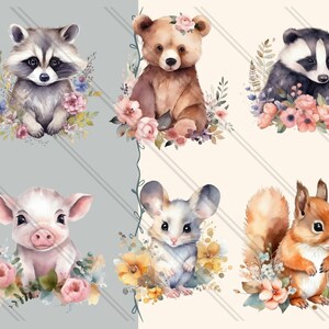 25 Watercolor Spring Flower Baby Animals Clipart - Animals With Floral ...