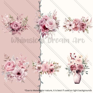 Watercolor Pink Boho Flower Clipart, Provence Bouquets (PNG, Digital ...