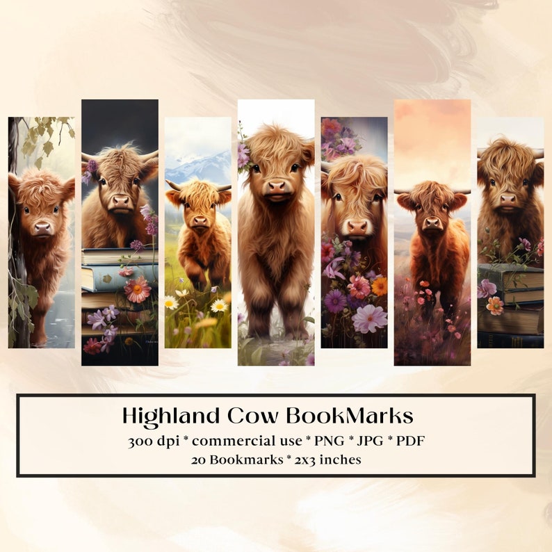 20 Cute Highland Cow Bookmark Designs Printable Bookmarks - Etsy