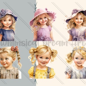 26 PNG Cute Blonde Girls Watercolor Bundle, Little Blonde Girl PNG ...