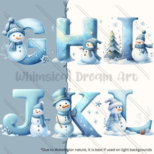 Snowmen Clipart Decorative Letters, Commercial Use Digital Art, Snowman ...