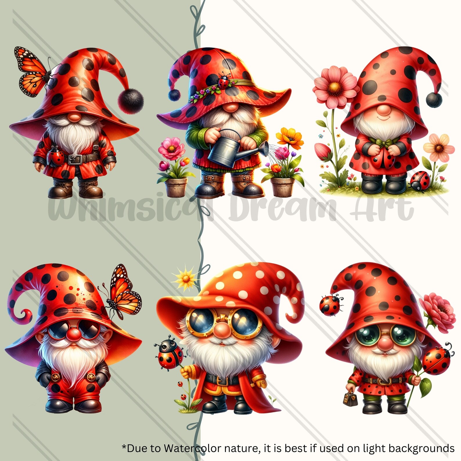 30 Ladybug Gnomes PNG Bundle Collection, Gardening Gnomes Sublimation ...
