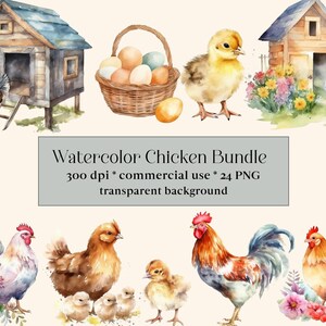 24 Watercolor Chicken Clipart Bundle Cute Flower Chicken and - Etsy