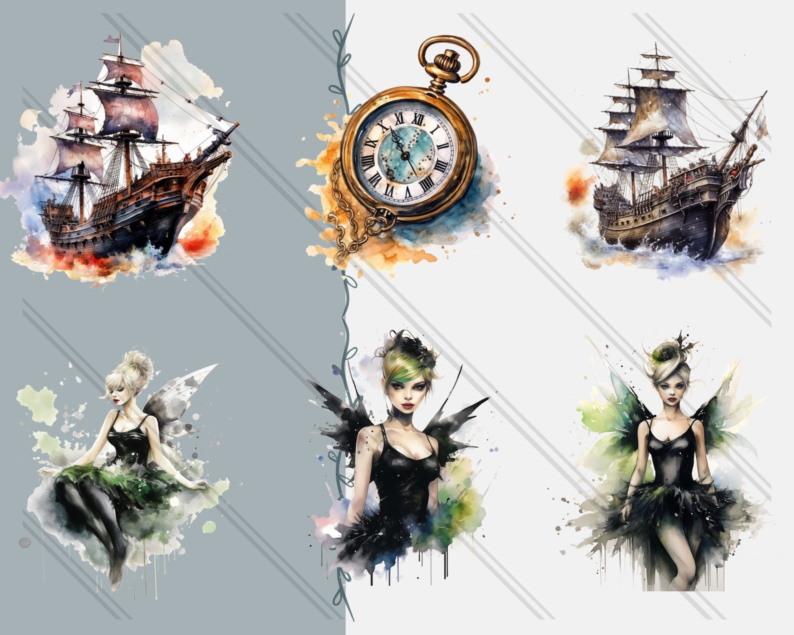 38 PNG Watercolour Gothic Peter Pan Clipart Wendy Captain - Etsy