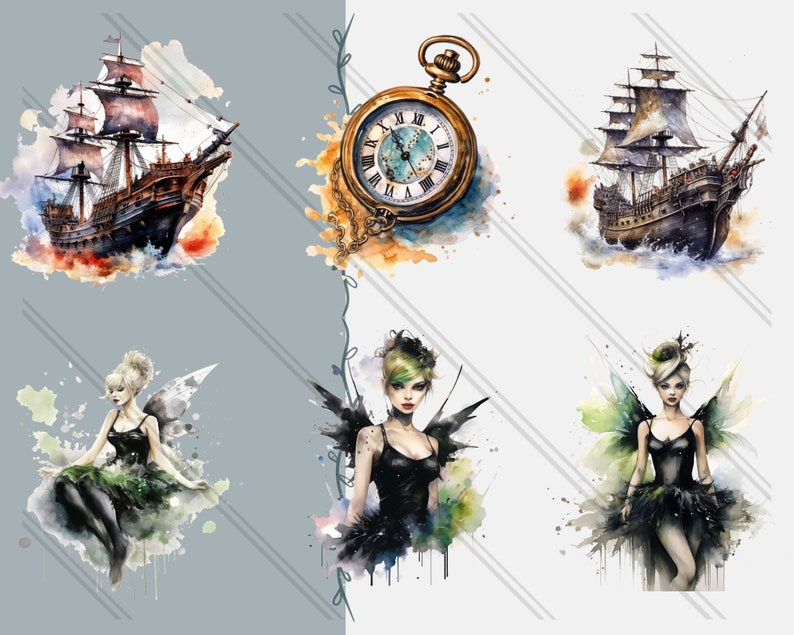 38 PNG Watercolour Gothic Peter Pan Clipart Wendy Captain - Etsy