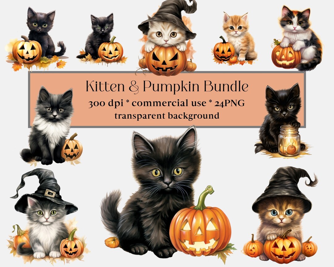 24 Watercolour Halloween Cat Clipart Jack O Lantern, Halloween Horror ...