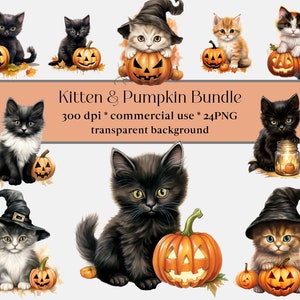 24 Watercolour Halloween Cat Clipart Jack O Lantern, Halloween Horror ...