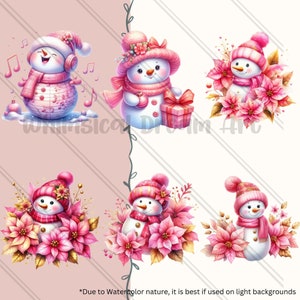 32 Christmas Cute Pink Snowman Clipart Bundle, Watercolor Collection ...