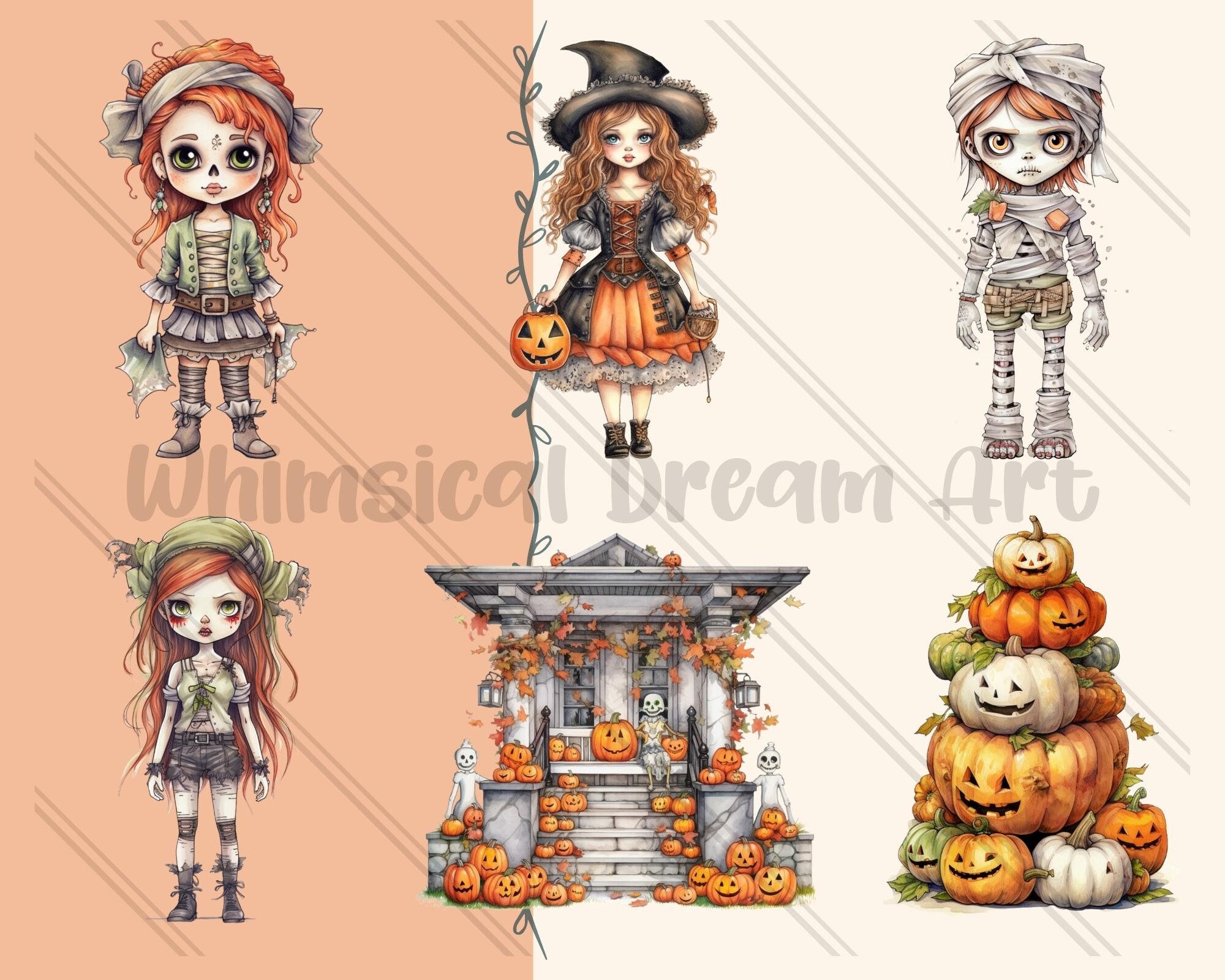24 Watercolour Cute Halloween Clip Art Pack Spooky Clipart - Etsy