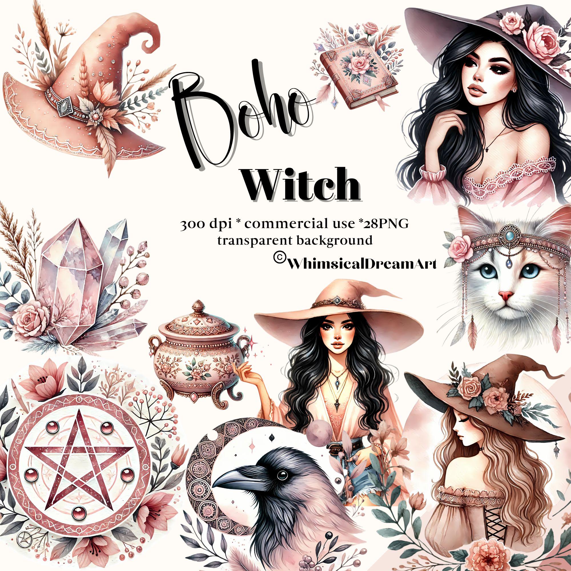 28 Watercolor Boho Witch Clipart, Beautiful Witch Bundle, Watercolour ...