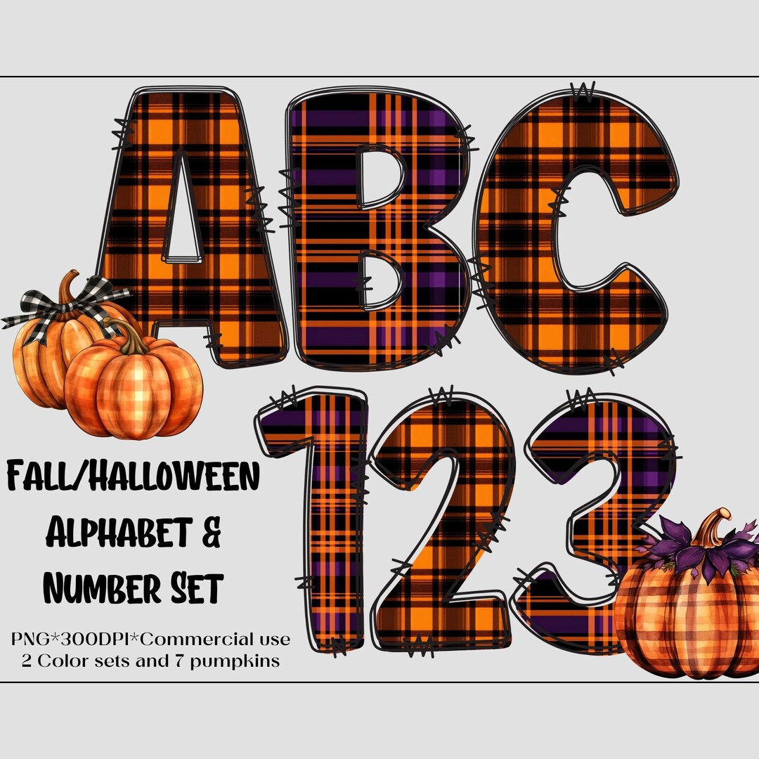 Halloween & Fall Plaid Clipart Decorative Letters, Commercial Use ...