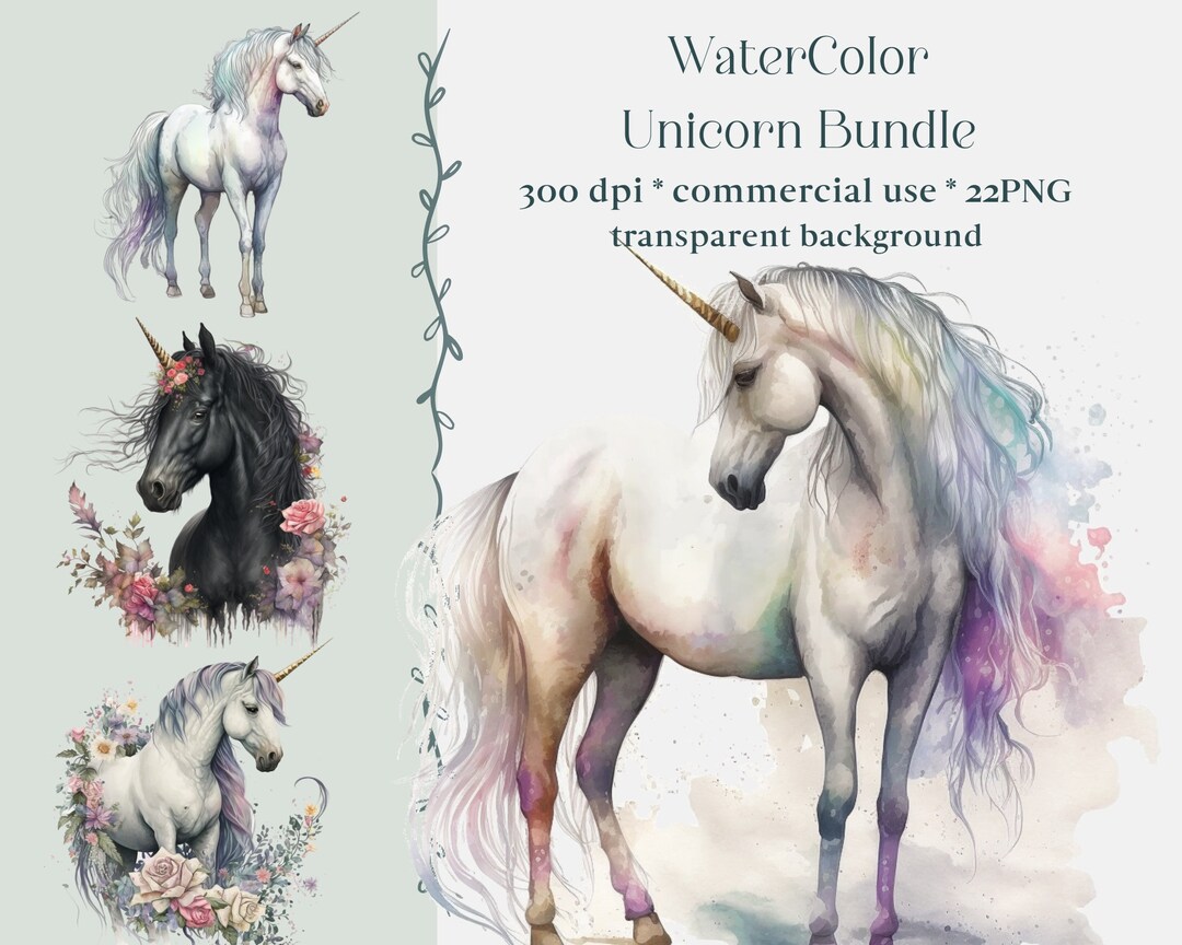 22 PNG Watercolor Royal Unicorn Clipart, Floral Unicorn Clip Art ...