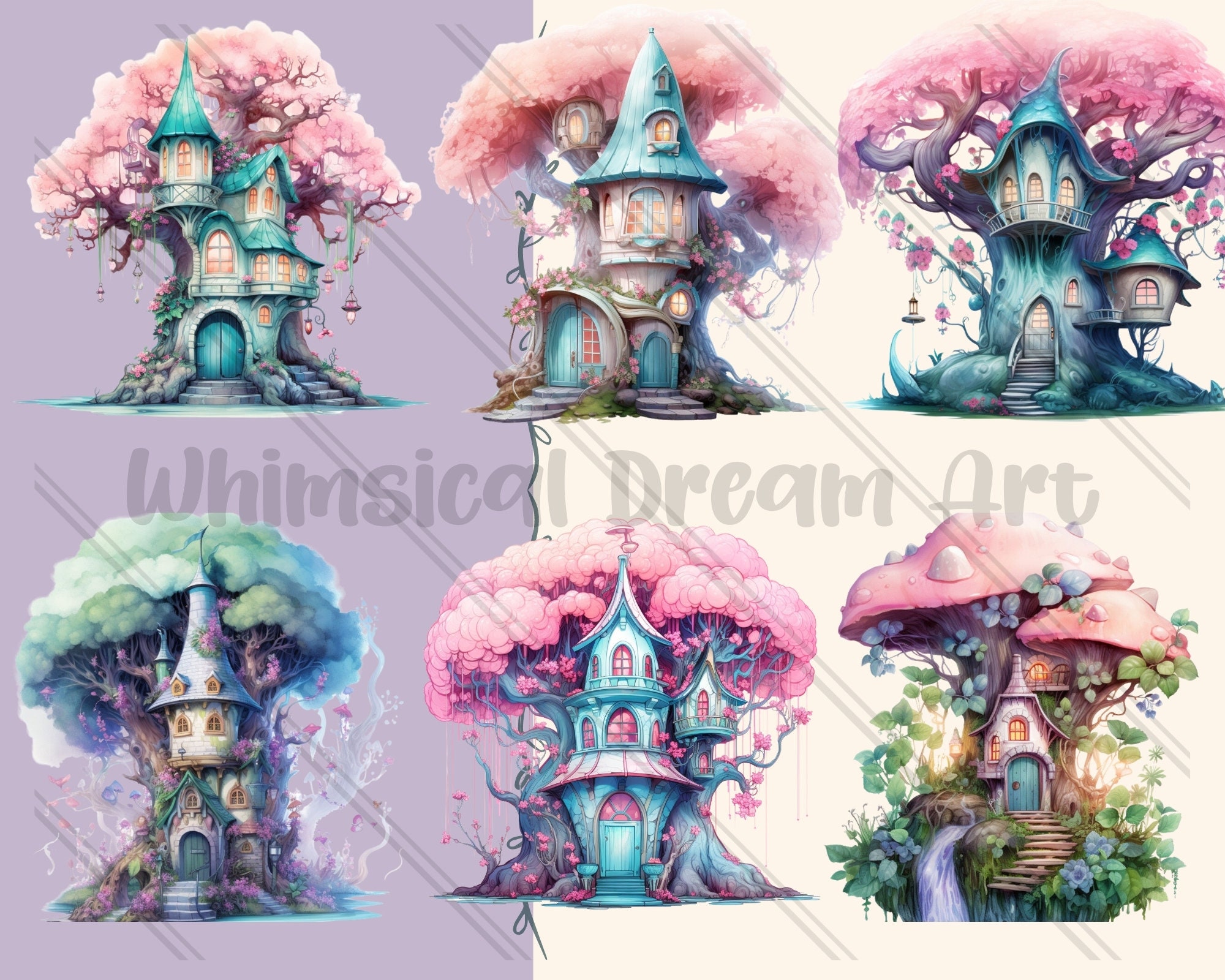 24 PNG Pastel Fairy House Watercolor Clipart Cute Kids Art - Etsy