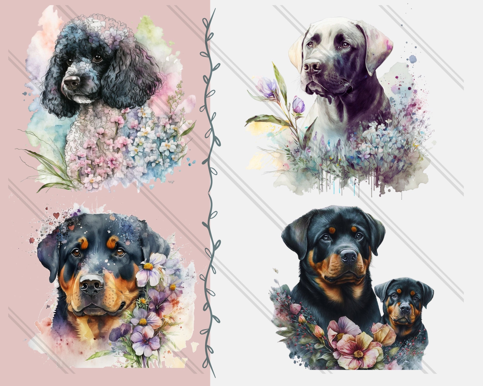 22 Watercolor Dog Clipart Set dog PNG Bundle Floral Dog - Etsy