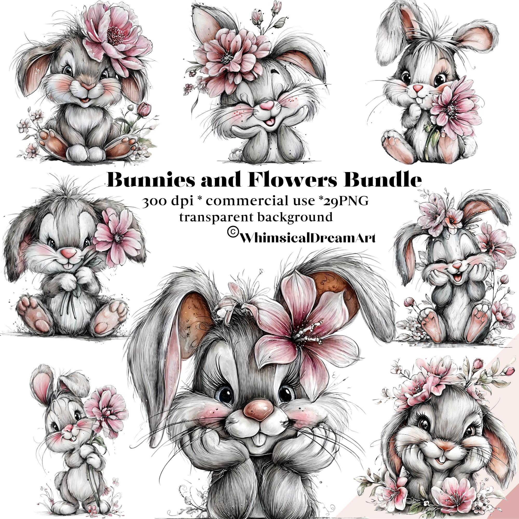 29PNG Floral Bunny Clipart, Cute Rabbit With Flowers, Nursery Art ...