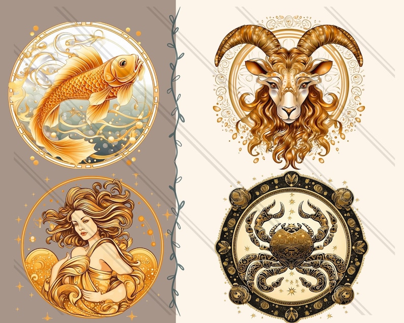 12 PNG Zodiac Signs Clipart Horoscope Clip Art Bundle - Etsy