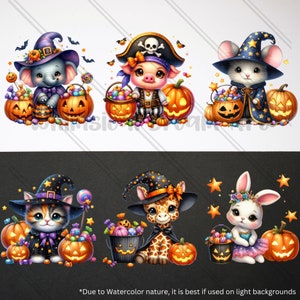 12 Watercolor Cute Halloween Animal Collection Clipart, Halloween ...