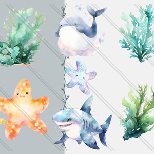 25 Ocean Clipart, Watercolor Fish Under the Sea Bundle, Whale Clipart ...