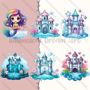 24 PNG Cute Mermaid Clipart, Watercolor Sea Life Bundle, Instant ...