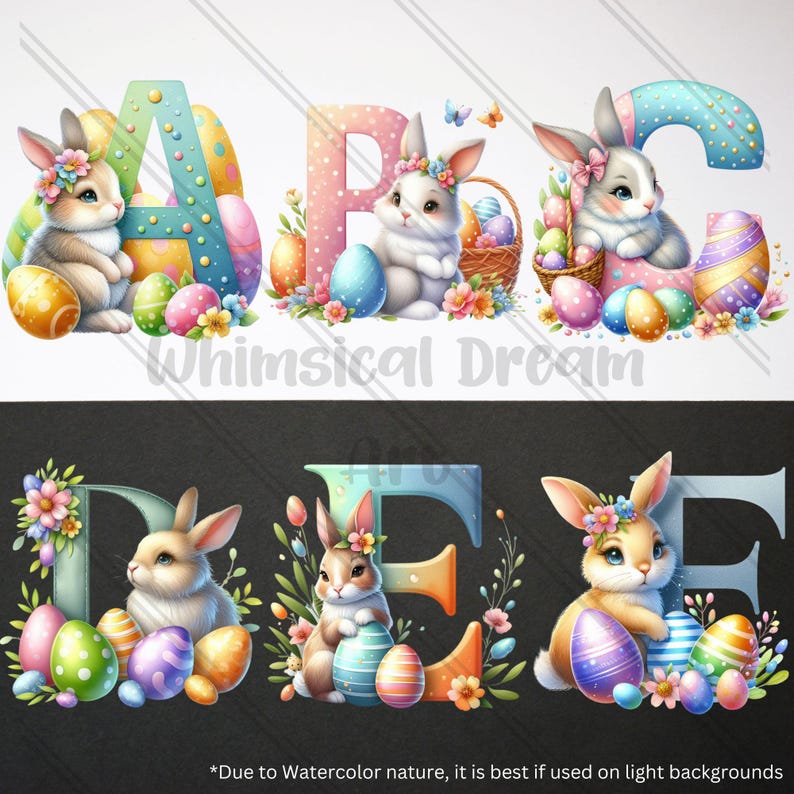 Easter Bunny Clipart Decorative Letters, Uppercase Alphabet Set ...