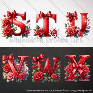 Red Rose Clipart Decorative Letters, Uppercase Alphabet Set, Watercolor ...