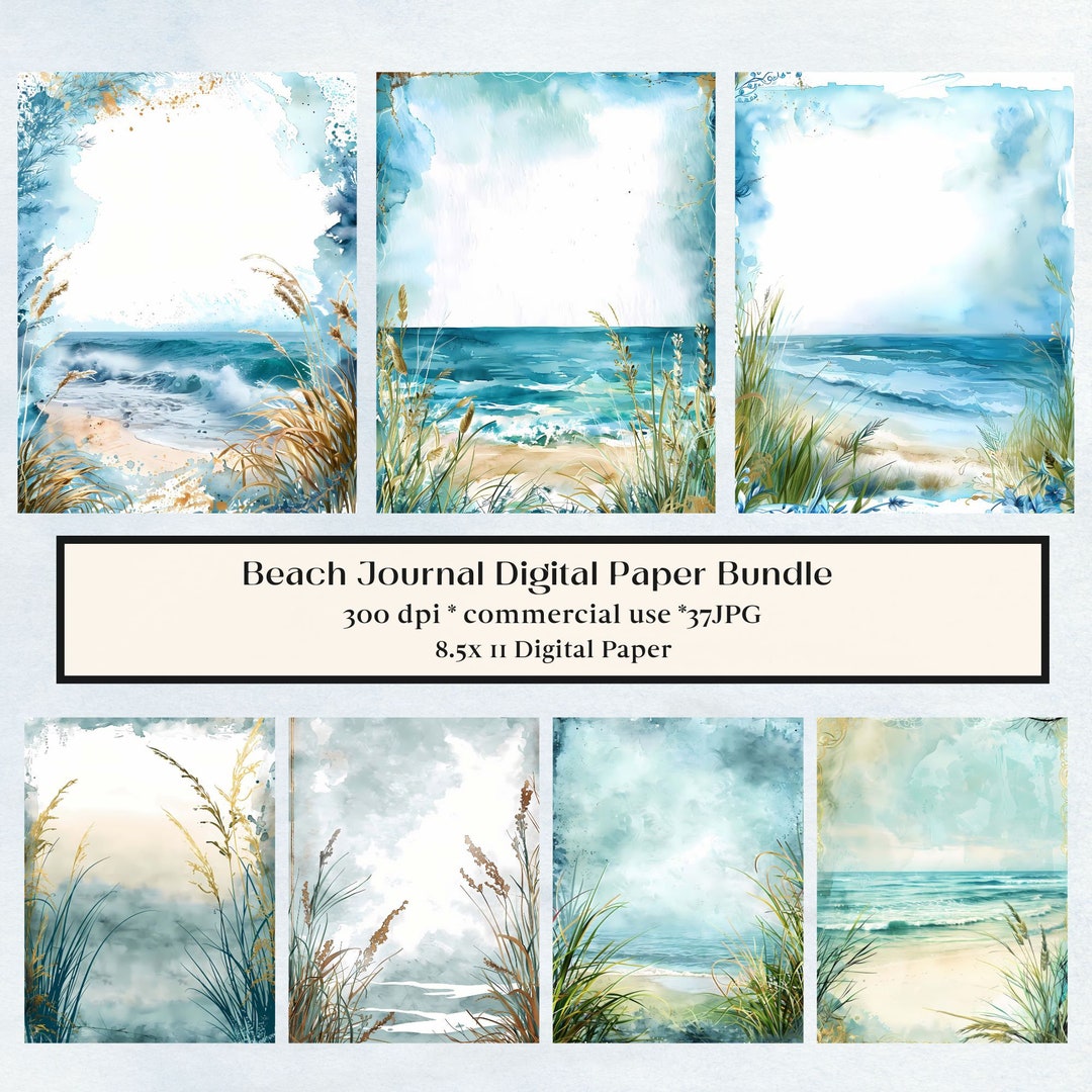 37 Beach Journal Digital Paper, Seascape Digital Junk Journal ...