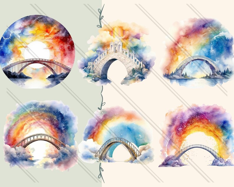 24 Watercolor Rainbow Bridges Clipart Pet Memorial Cloudy - Etsy