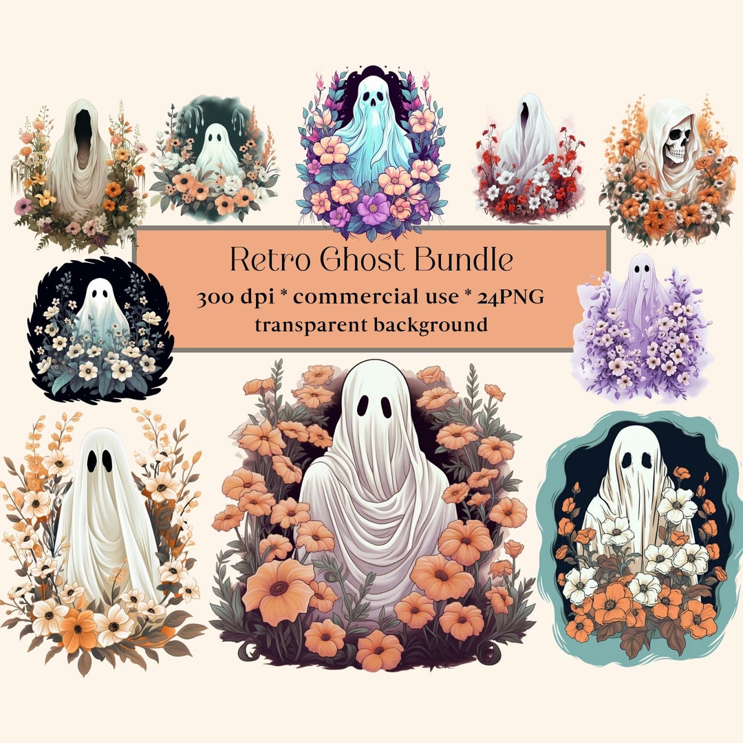 24 Retro Halloween Ghost Clipart, Halloween Horror Design, Pumpkin ...