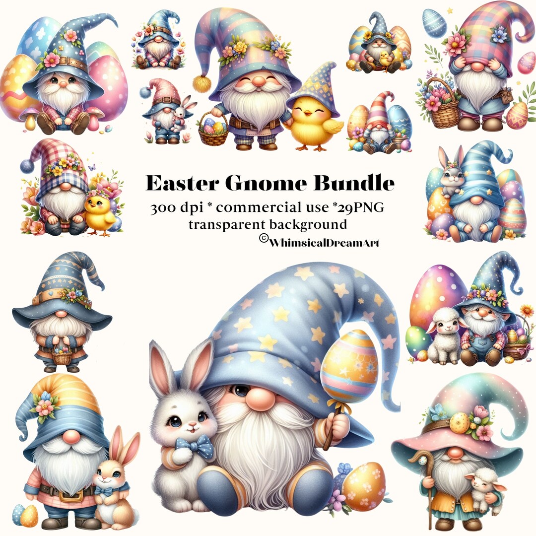29 Watercolor Easter Gnomes Clipart Bundle, Garden Flower Clipart ...