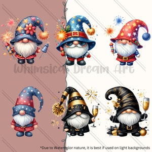 32 Happy New Year Gnomes PNG Collection, Watercolor Festive Gnome ...