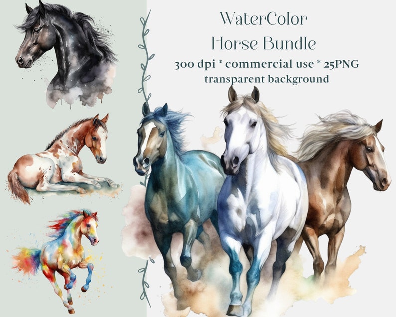 25 Horse PNG Collection | Horse Clipart Set | Watercolor Horse ...