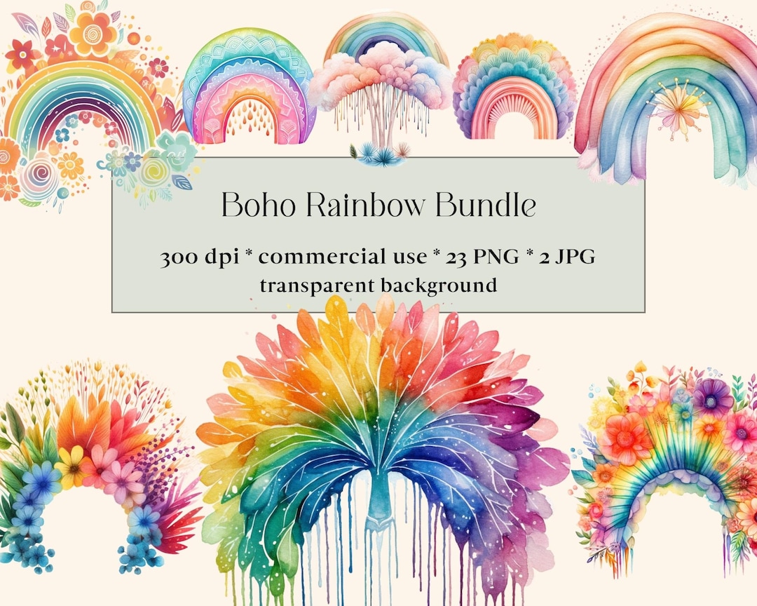 25 Rainbow Clipart, Watercolor Rainbow Clip Art, Background Rainbow ...