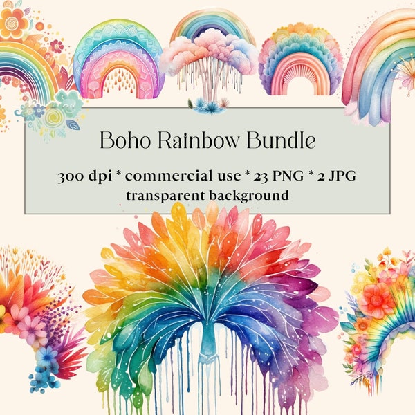 Watercolor Rainbow Clip Art - Etsy