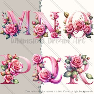 Pink Rose Clipart Decorative Letters, Uppercase Alphabet Set ...