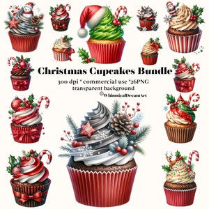 27 Christmas Cupcakes Clipart Bundle, Watercolor Festive Dessert, Junk ...