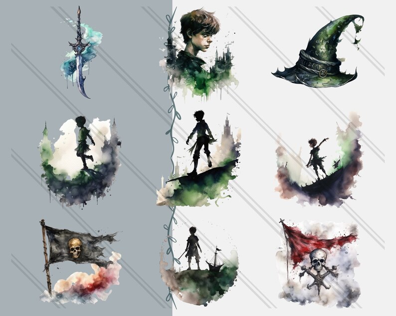 38 PNG Watercolour Gothic Peter Pan Clipart Wendy Captain - Etsy