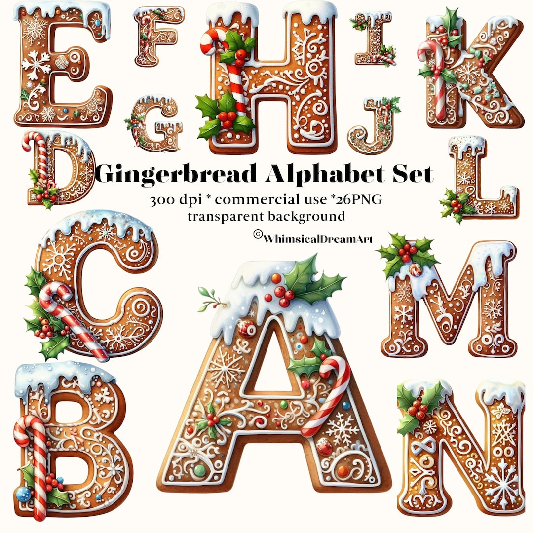 Christmas Gingerbread Clipart Decorative Letters, Commercial Use ...