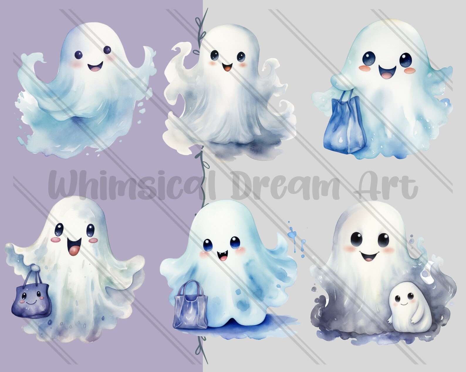 24 Cute Ghost Clipart, Watercolor Halloween PNG, Spooky Collage Images ...