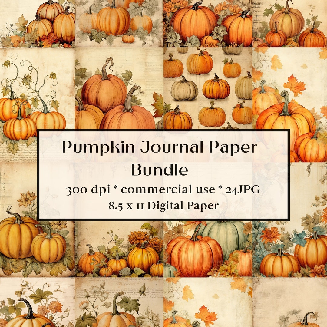 24 Pumpkin Digital Paper, Printable Vintage Floral Digital Paper ...