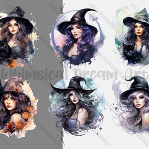 24 PNG Watercolor Dark Witch Clipart Bundle, Gothic Witchcraft Clip Art ...