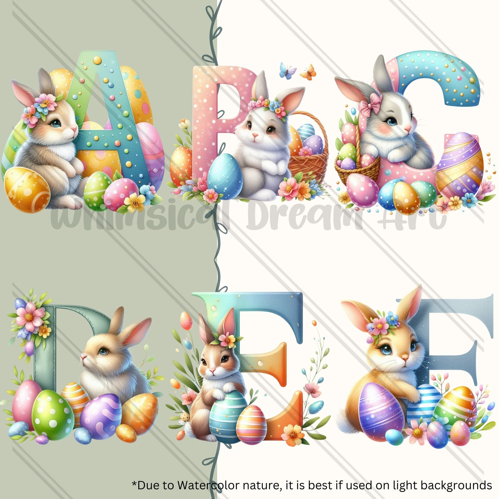 Easter Bunny Clipart Decorative Letters, Uppercase Alphabet Set ...