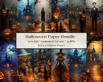 Printable Halloween Landscape Digital Paper, Watercolor Halloween ...