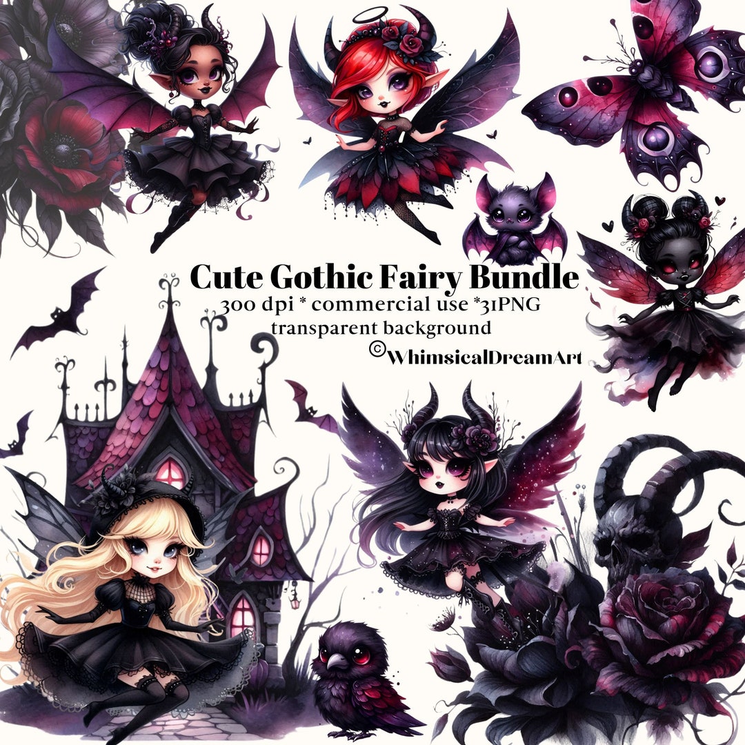 31 Watercolor Cute Gothic Fairy Clipart, Beautiful Pixie Bundle ...